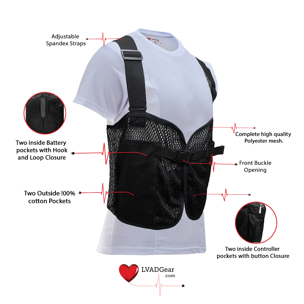 LVAD Heartmate Unisex Black Mesh Vest Durable - LVAD Gear
